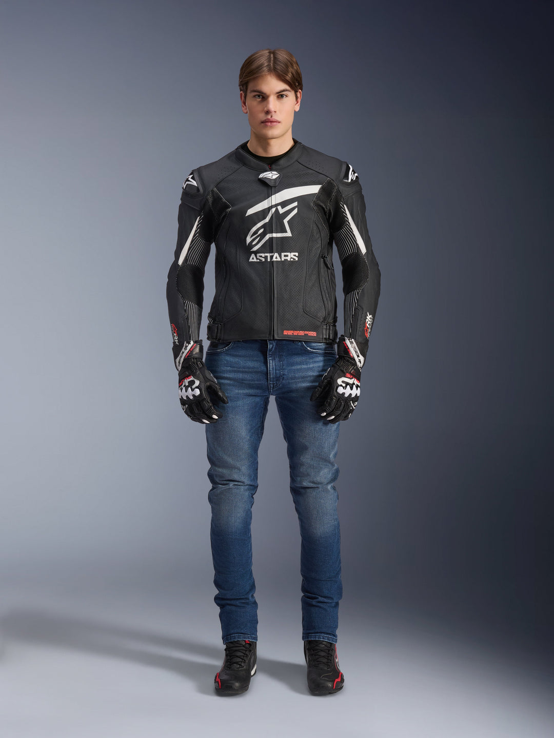 GP Plus R V4 Rideknit Leather Jacket - BLACK ROAD Jackets | Alpinestars